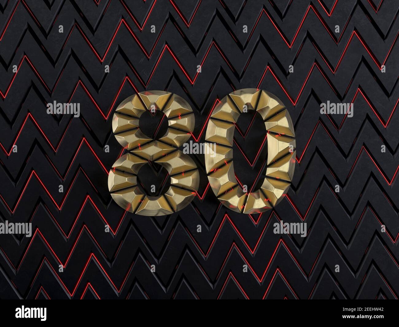 Number eighty (number 80) made from gold bars on dark background with ...