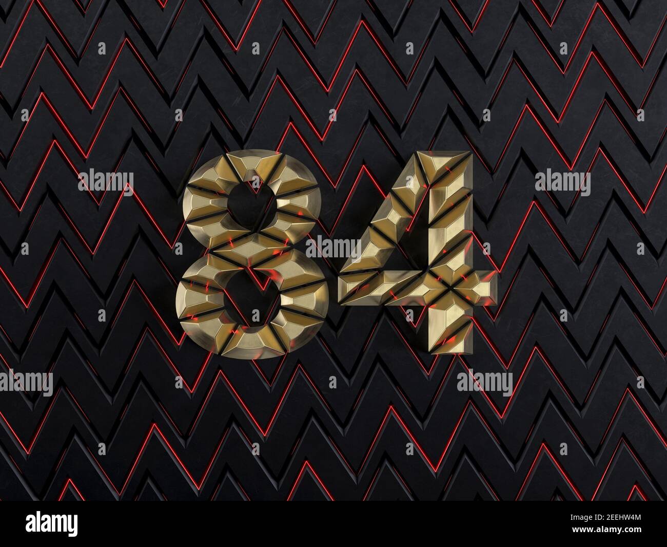Number eighty-four (number 84) made from gold bars on dark background ...