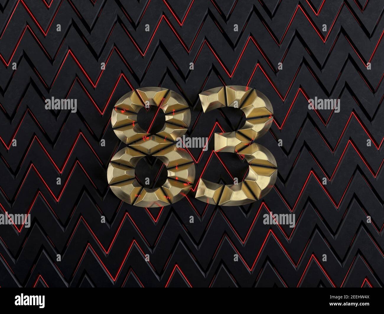 Number eighty-three (number 83) made from gold bars on dark background ...