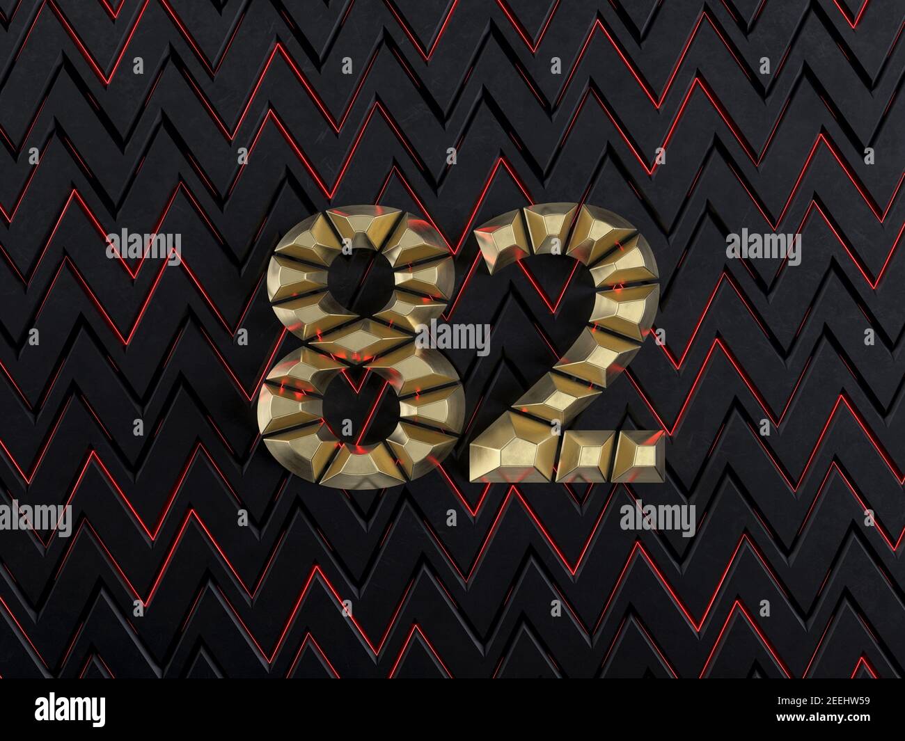 Number eighty-two (number 82) made from gold bars on dark background ...