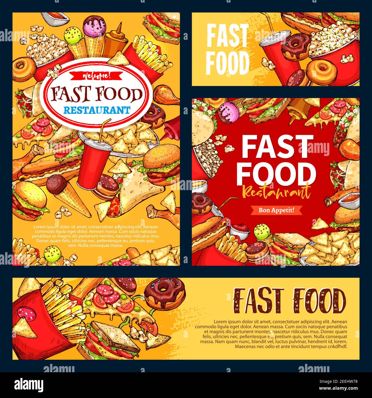 Fast food templates set of fastfood banners and posters for restaurant ...