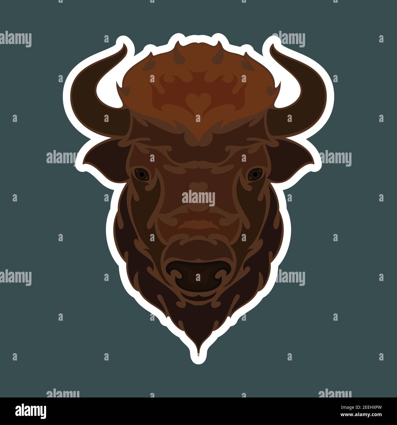 Hand drawn abstract portrait of a bison. Sticker. Vector stylized ...