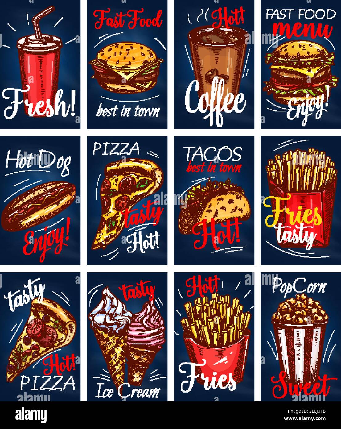 Fast food menu cards or posters for fastfood restaurant. Vector ...