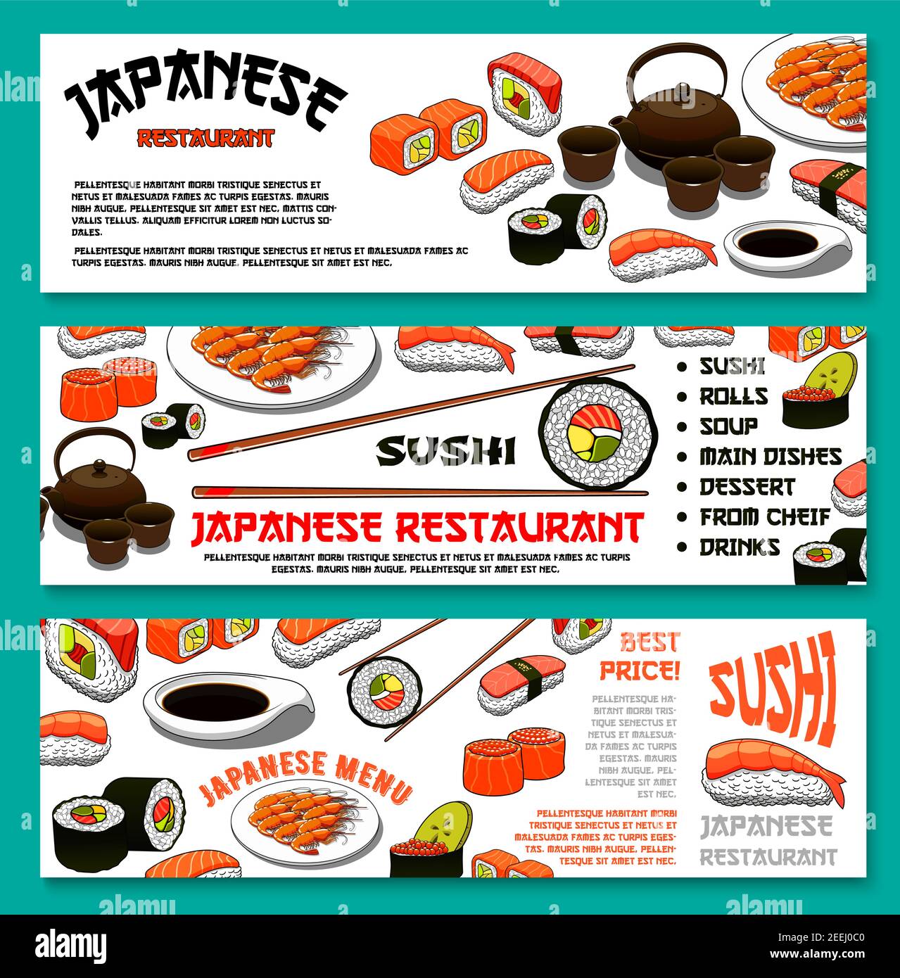 Japanese restaurant or sushi bar cuisine banners set for template of ...