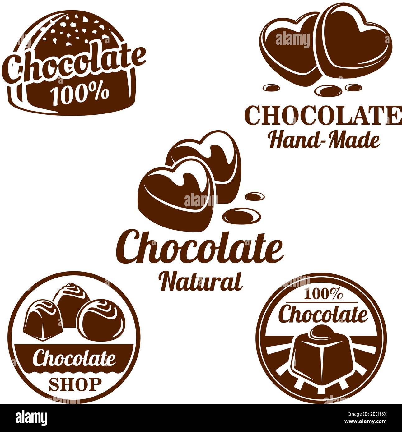 Chocolate, sweet food shop isolated symbol set. Chocolate candy and ...