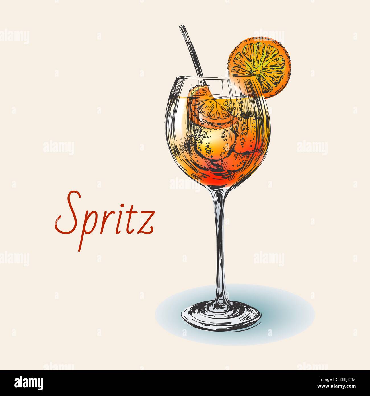 Spritz Hand Drawn Summer Cocktail Drink Vector Illustration Spritz Hand ...
