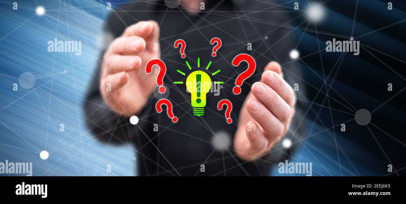 Problem solving concept between hands of a man in background Stock ...