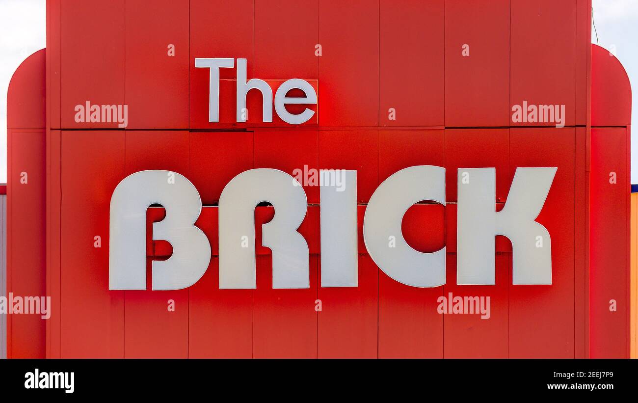 The Brick sign letters at the entrance of store. The Brick Ltd. is one ...