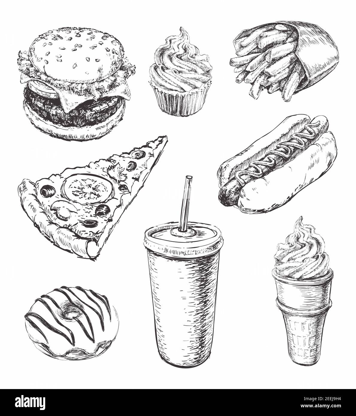Hand Drawn Set Fast Food Vector illustration Stock Vector Image & Art ...