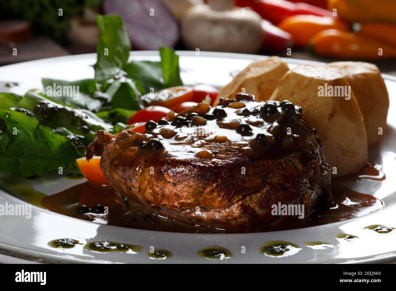 Roasted filet mignon with salad Stock Photo - Alamy