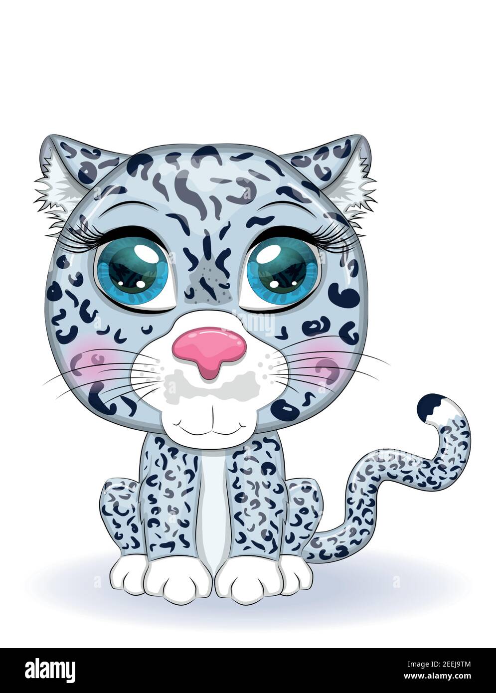 Cartoon snow leopard with expressive eyes. Wild animals, character ...