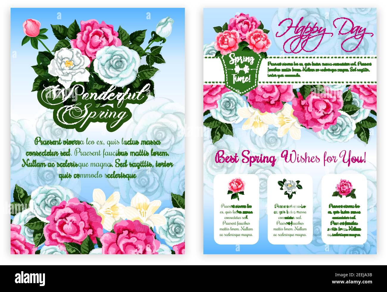 Happy Spring floral poster template. Springtime flower of rose and ...