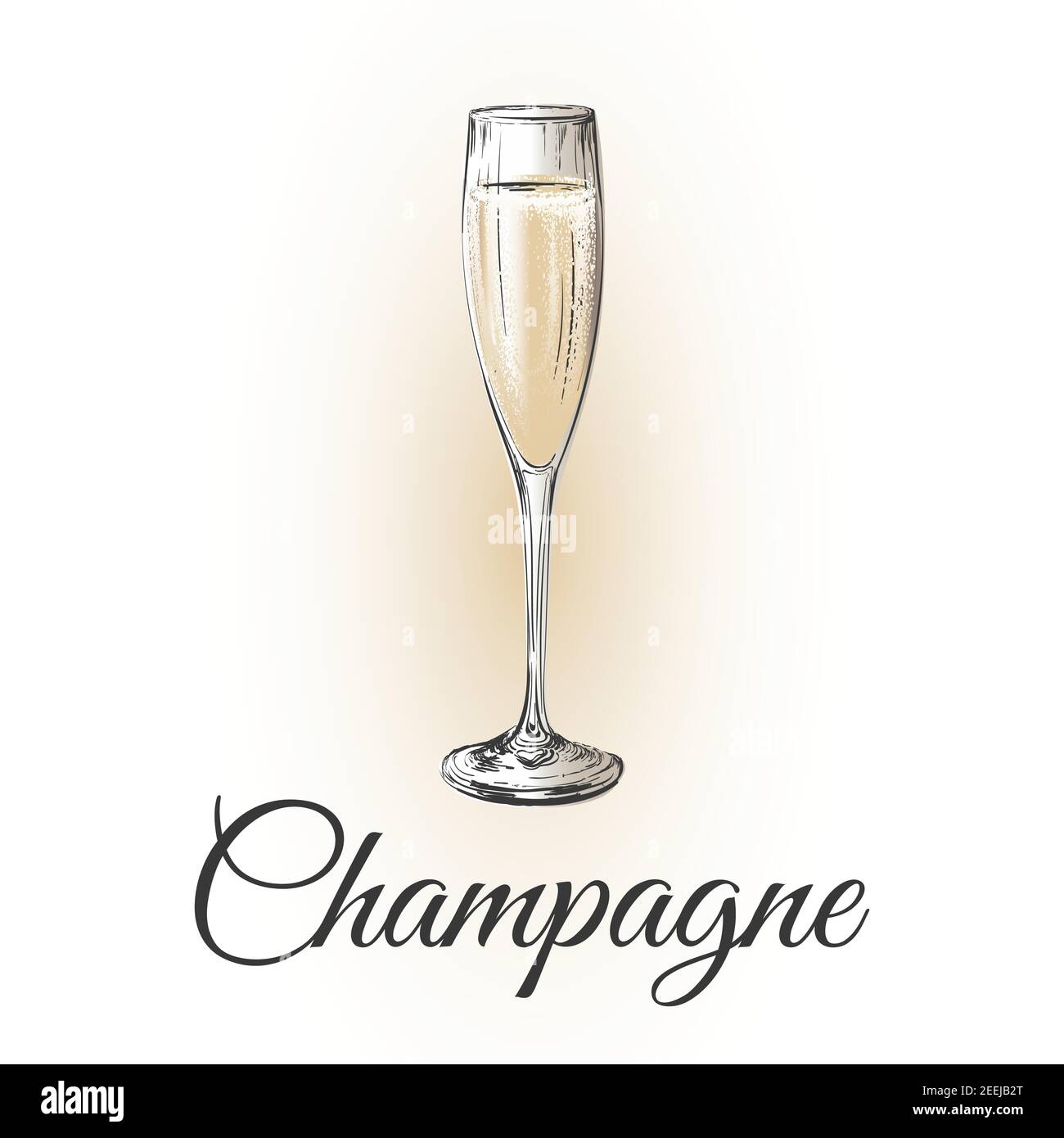 Champagne Glass Hand Drawing Vector Illustration Bubbles. Alcoholic ...