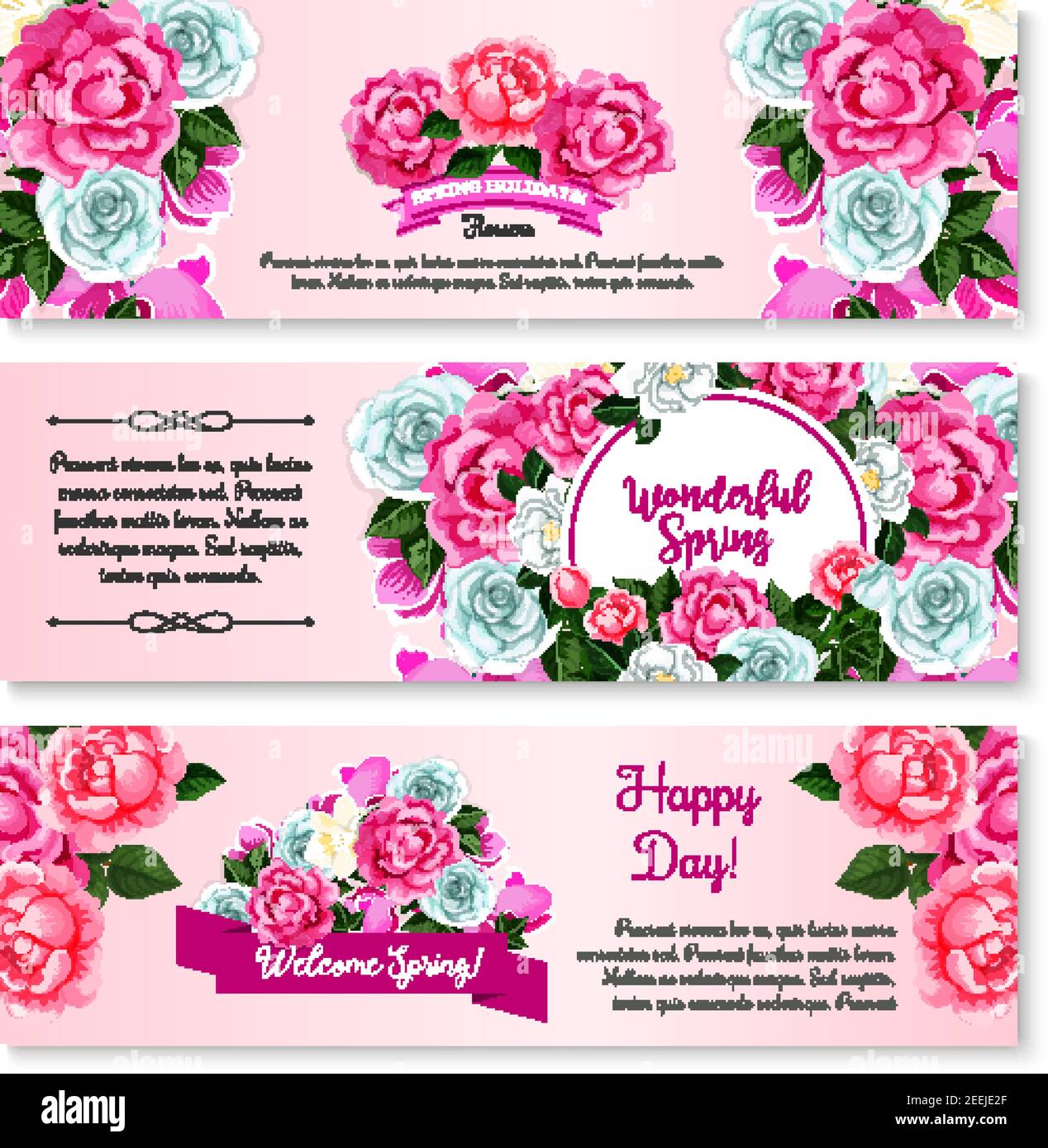 Spring flower bouquet for greeting banner template. Flower frame border ...