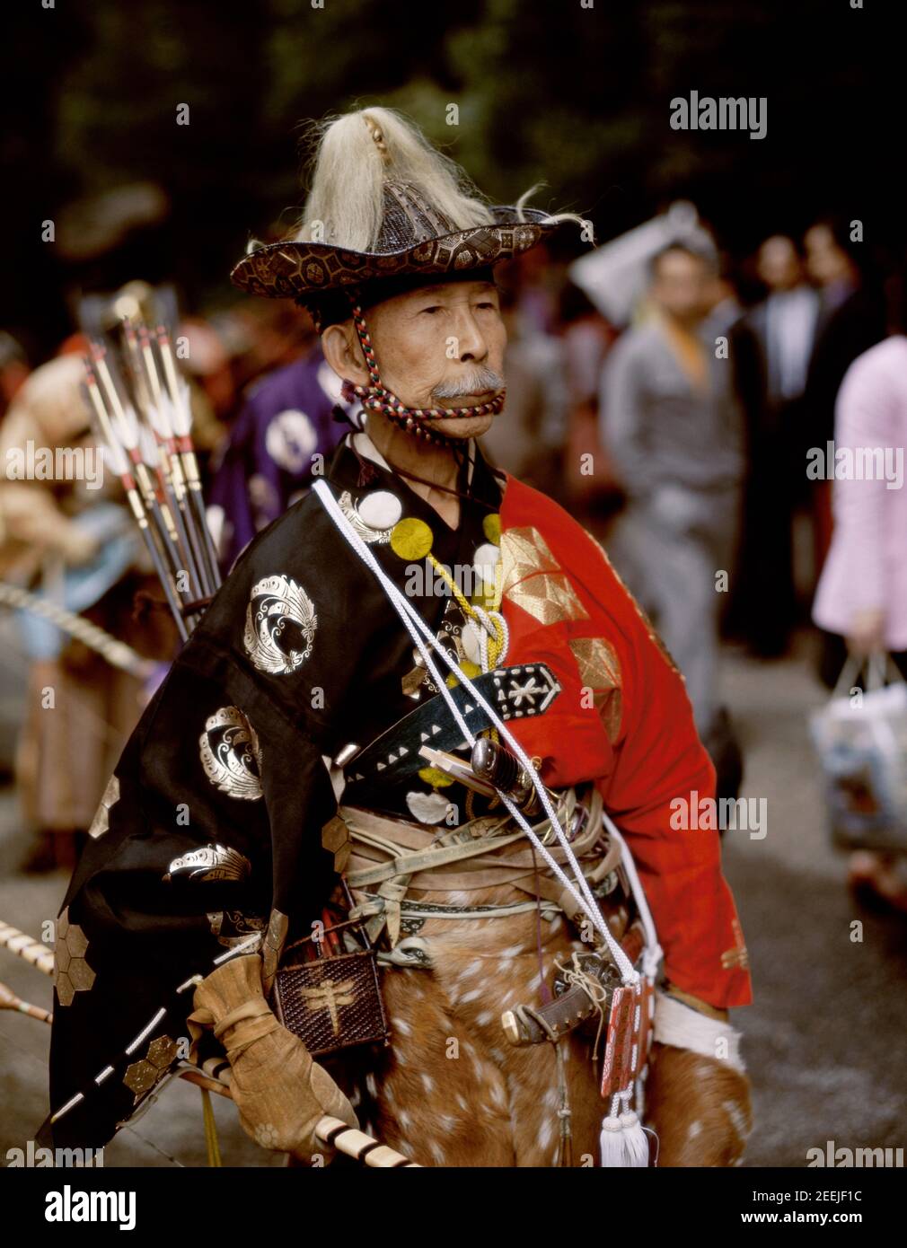 Japan, Honshu, Tokyo, Meiji Shrine, Horseback Archer (Yabusame) dressed ...