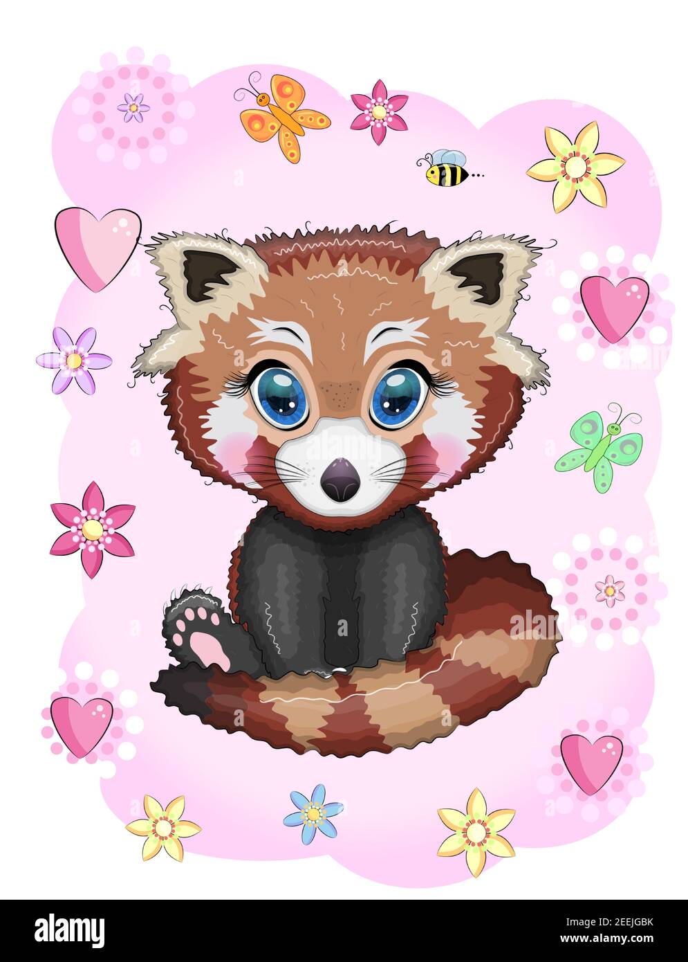 Red panda, cute character with beautiful eyes, bright childish style ...