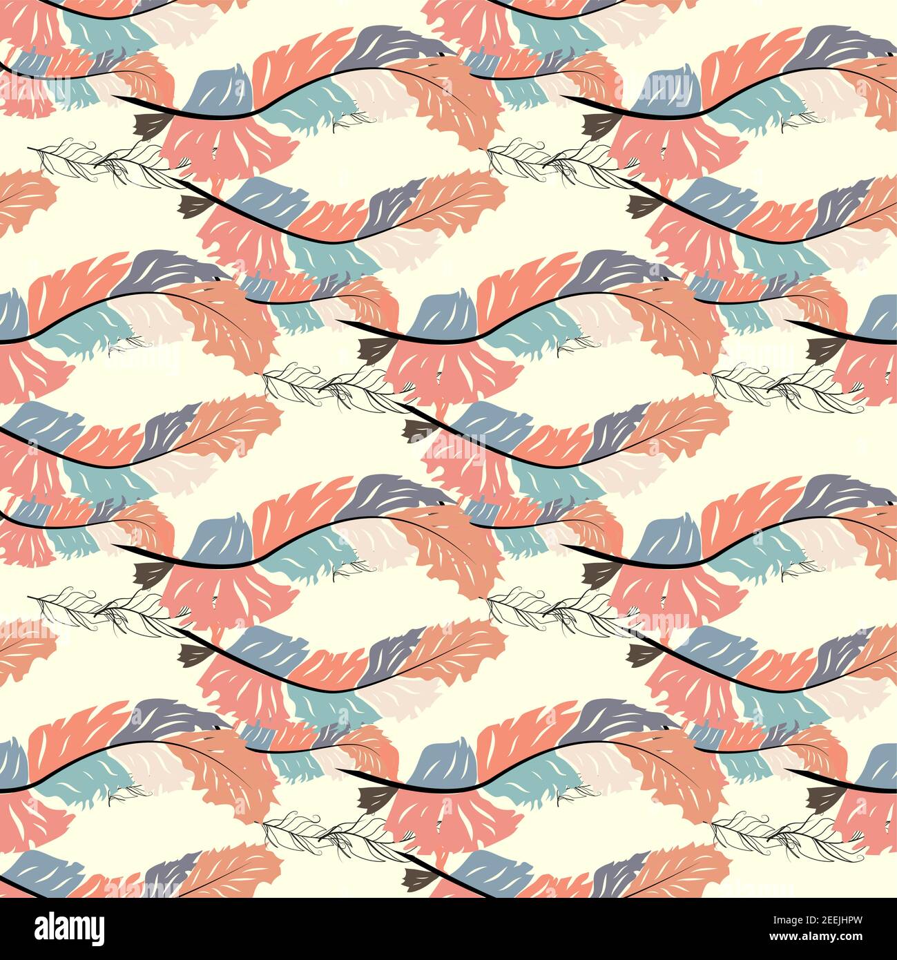 Abstract Feather Wave Decorative Pattern. Seamless Wallcovering ...