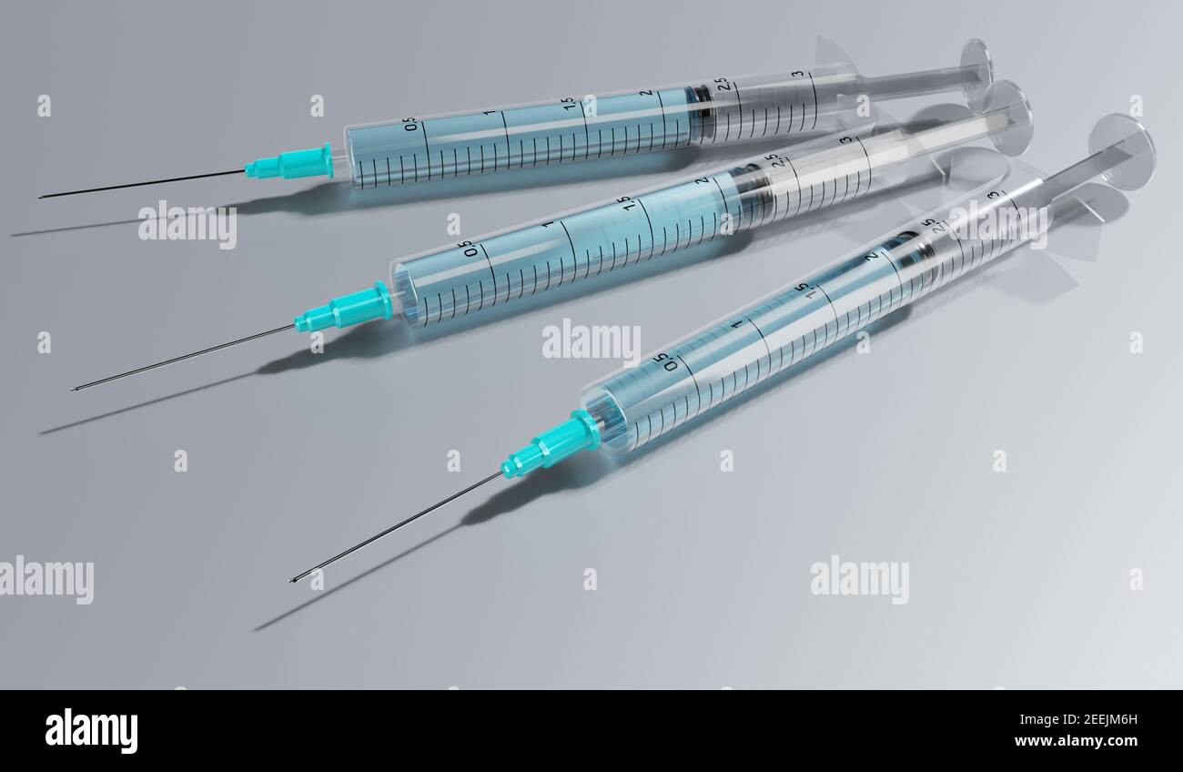 Three syringes isolated on grey background - 3D illustration Stock ...