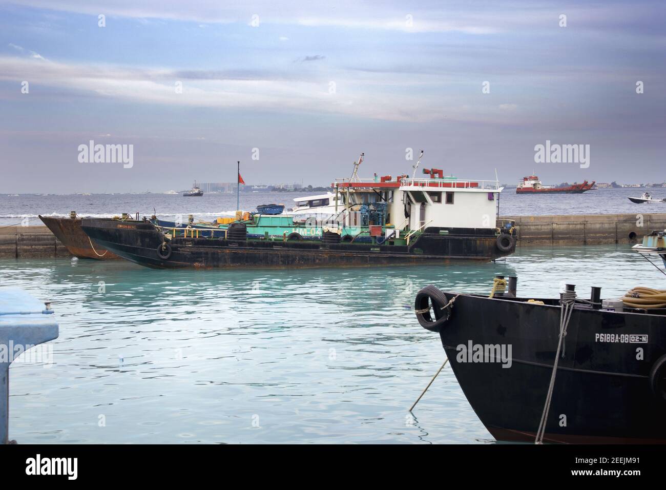 MAL, MALDIVES - Sep 16, 2020: Fishing Boat Parked in Jetty Area, Male ...