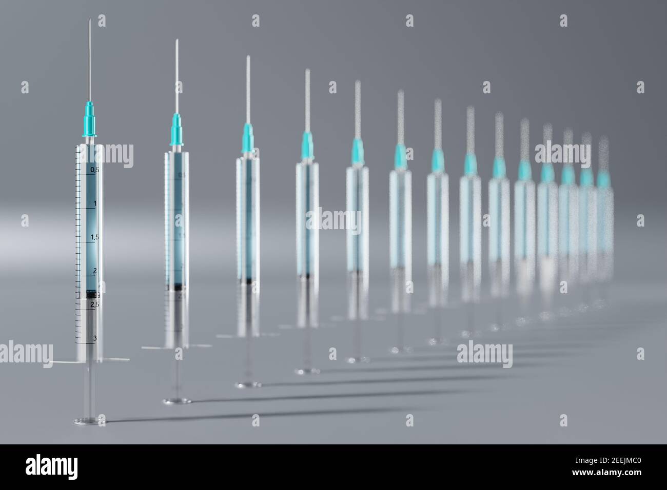 Many syringes isolated on grey background - 3D illustration Stock Photo ...