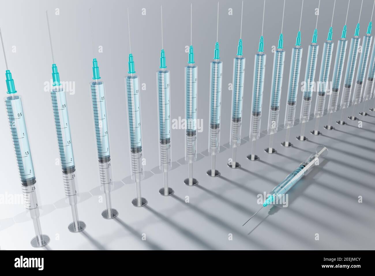 Many syringes isolated on grey background - 3D illustration Stock Photo ...