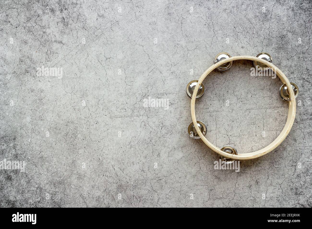 Percussion instrument tambourine, top view. Music background Stock ...