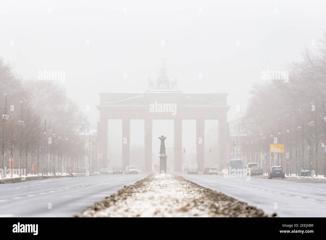Germany, Berlin, February 16, 2021: The sculpture 'Der Rufer' can be ...