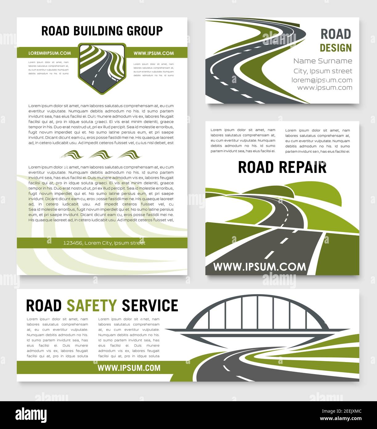 Road safety construction company posters and banners templates set ...