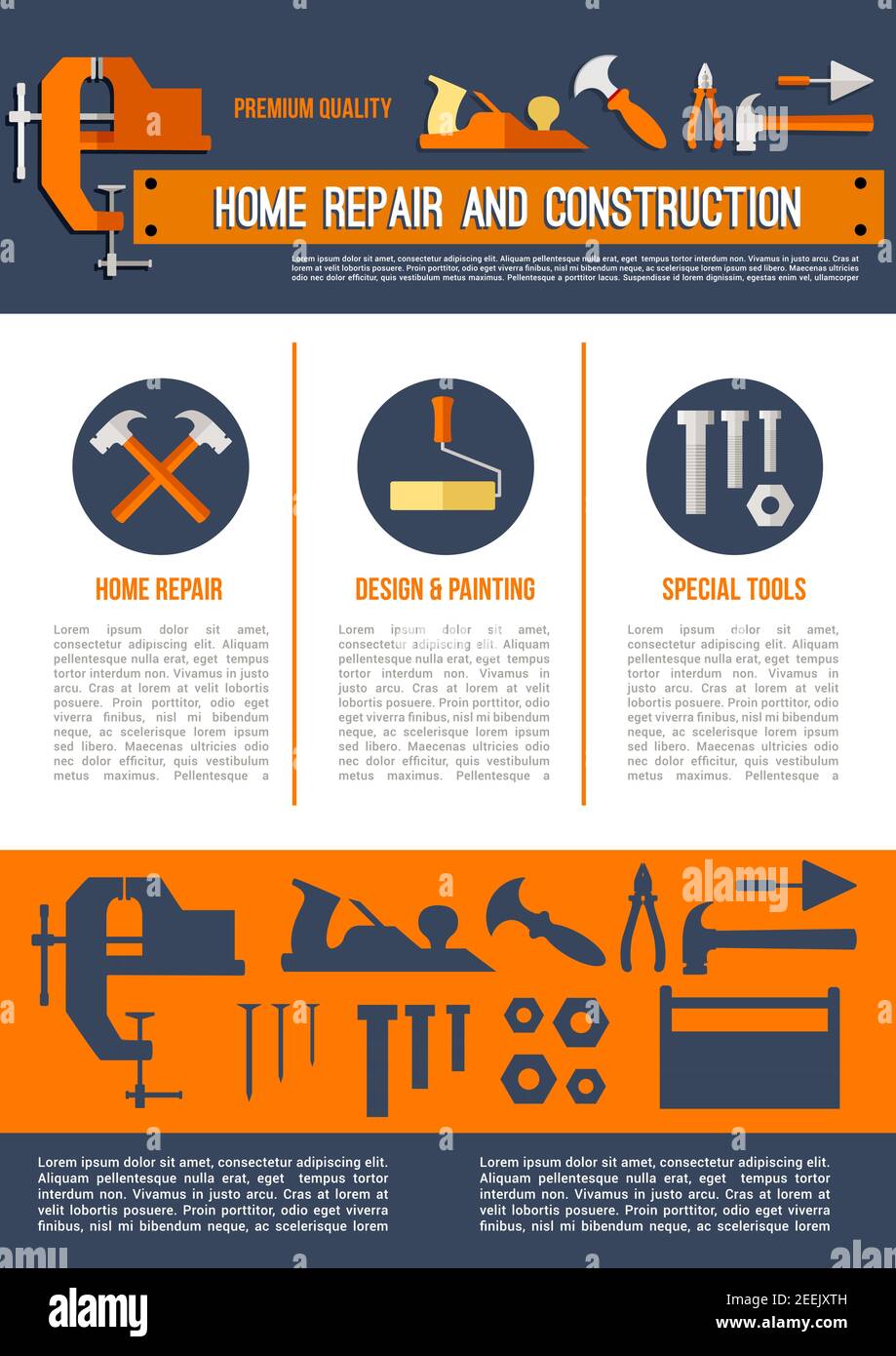 Home repair and construction poster or vector landing page template of ...