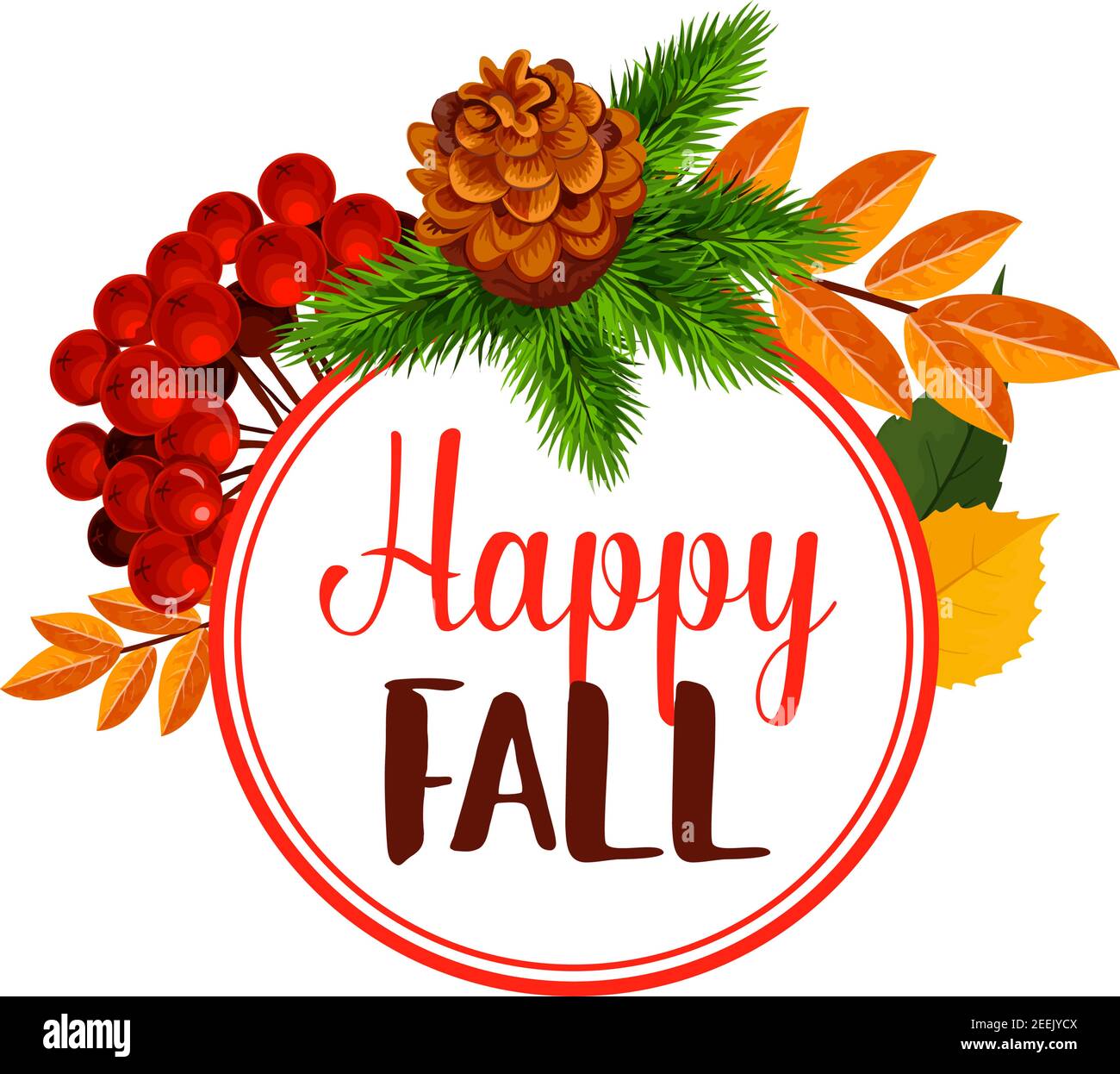 Happy Autumn or Fall poster of nature leaf fall and forest berry ...