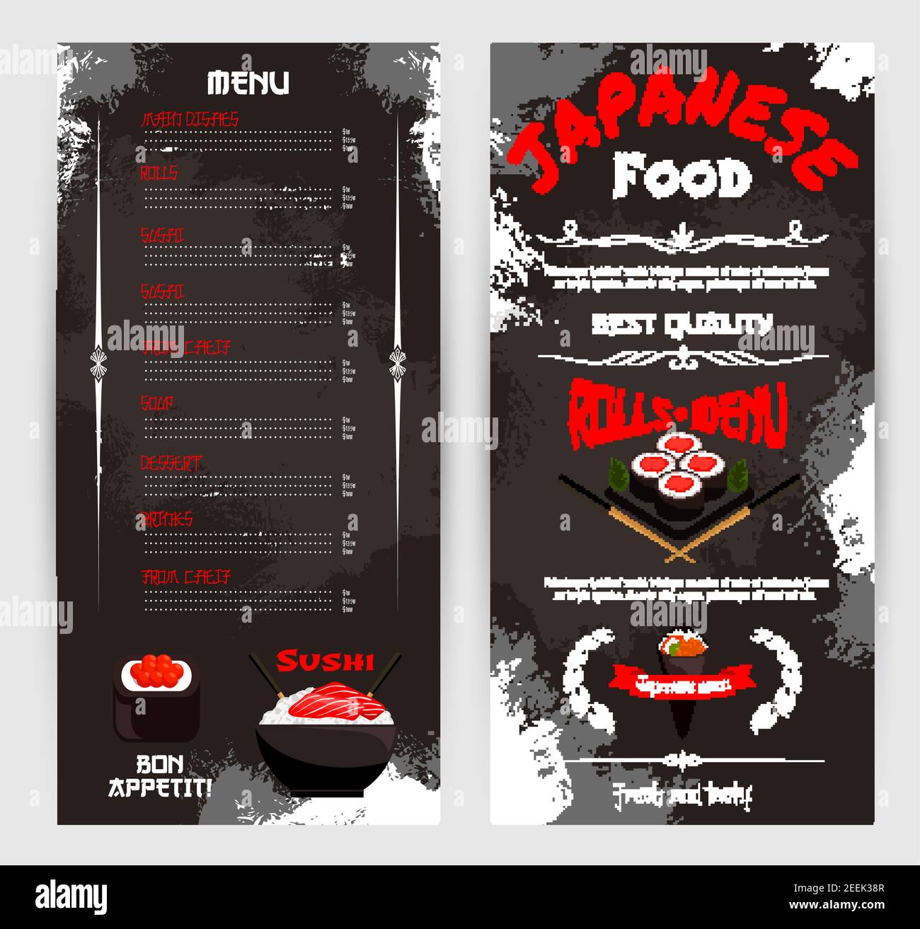 Japanese food price menu template for seafood cuisine restaurant ...
