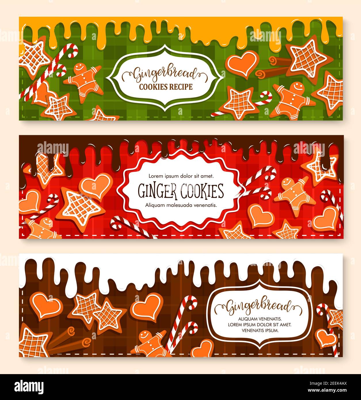 Gingerbread cookie and biscuits vector banners set. Design for bakery ...