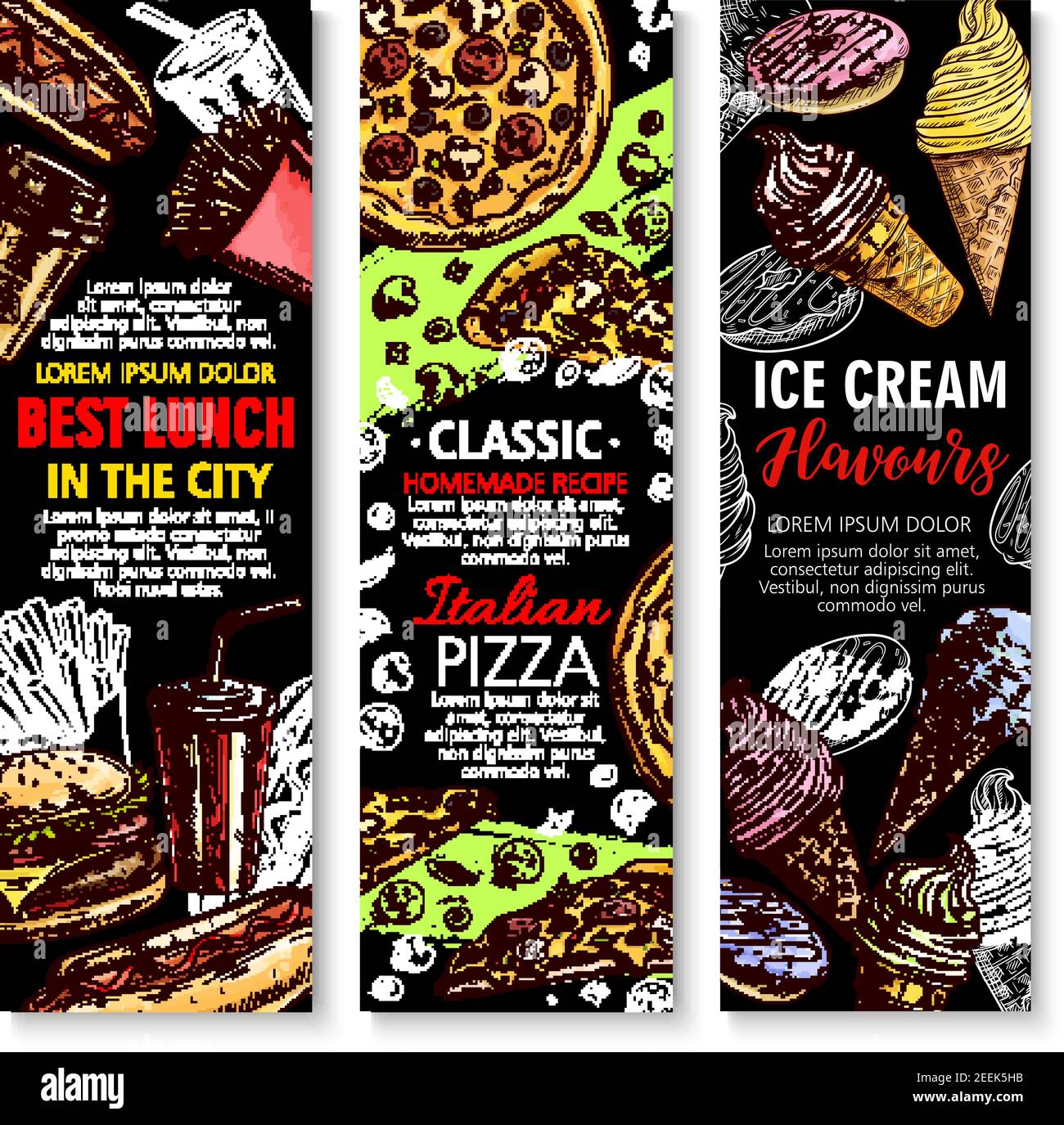 Fast food banners for restaurant. Vector combo lunch meals set ...
