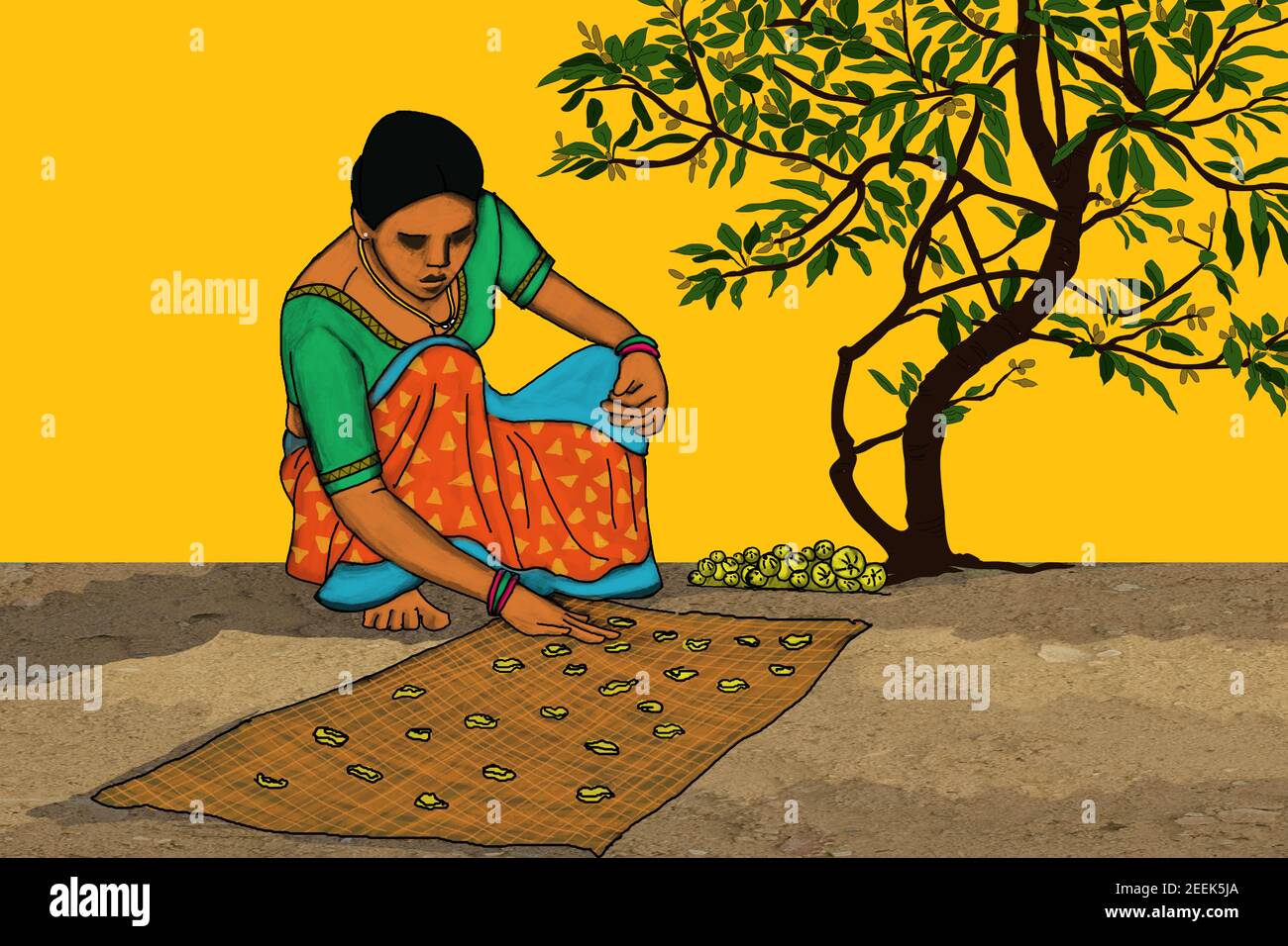 The woman is drying agro food Stock Photo - Alamy