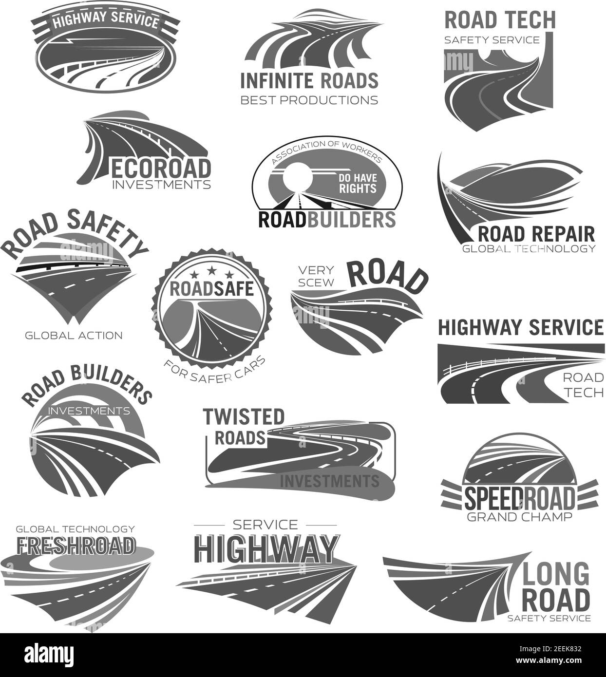 Road construction and highway service icon set. Asphalt road, highway ...