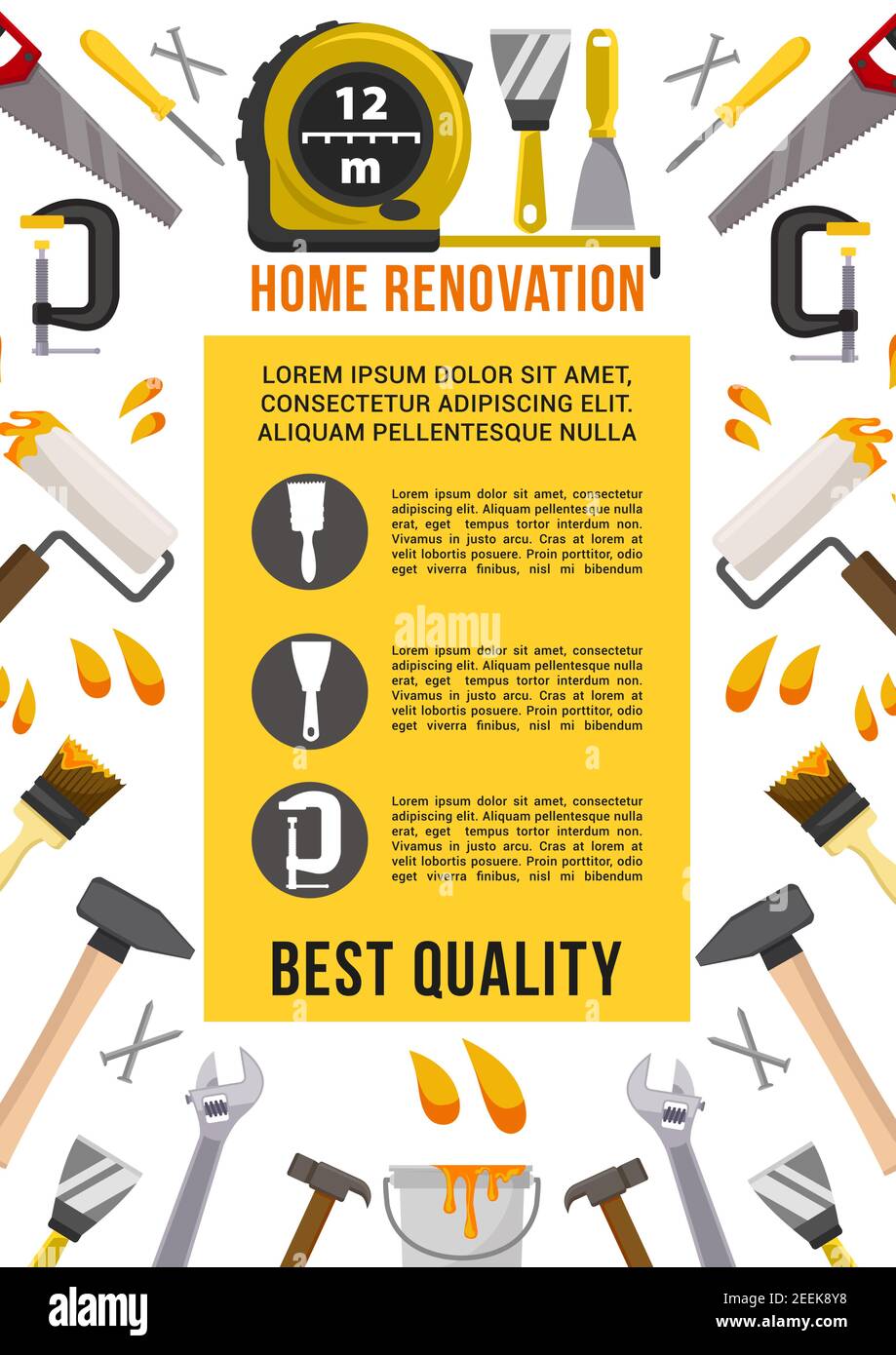 Home renovation and repair work tools poster. Vector carpentry measure ...