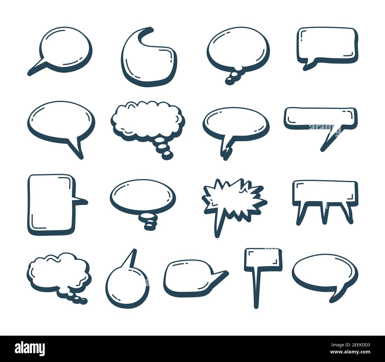Speech Bubbles Doodle Element Set Hand Drawn Sketch Vector