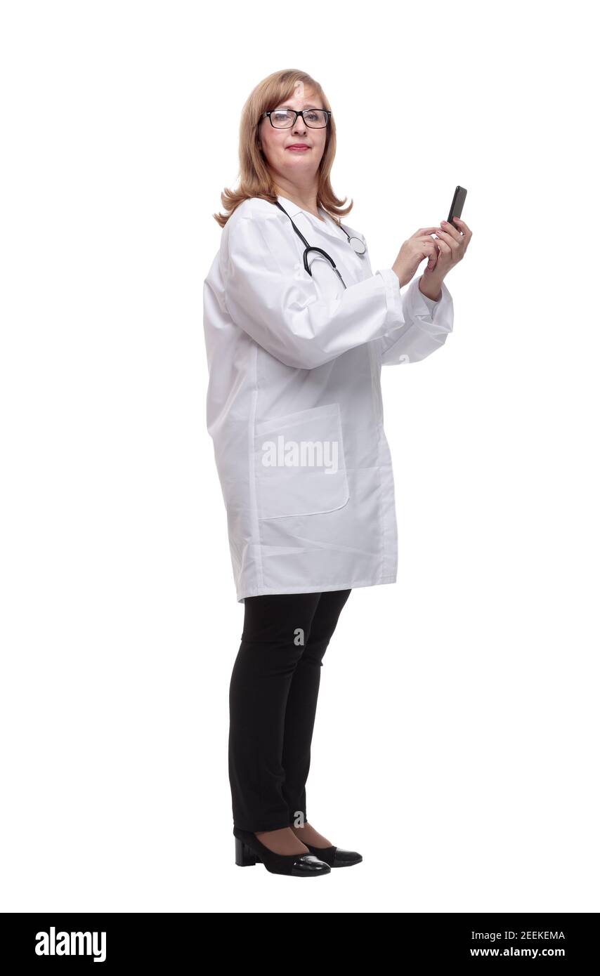 side view. female doctor reading her email Stock Photo - Alamy