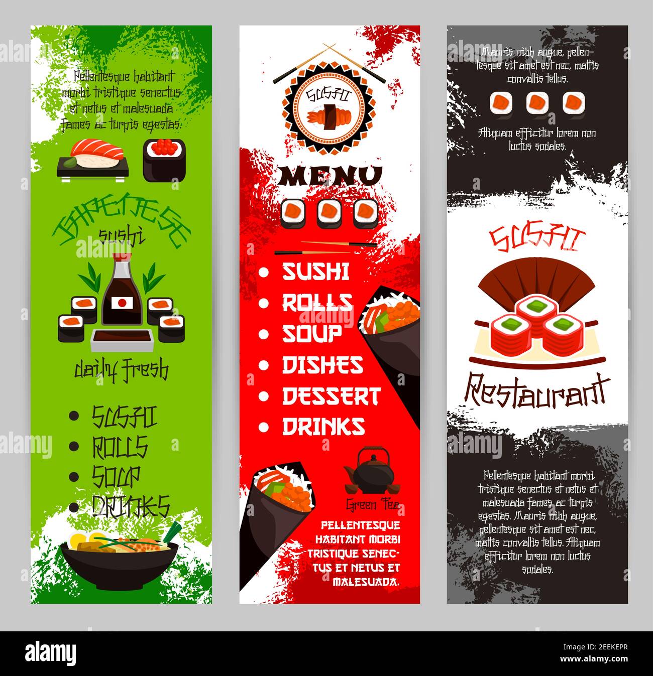 Sushi bar menu banners set for Japanese seafood restaurant cuisine ...