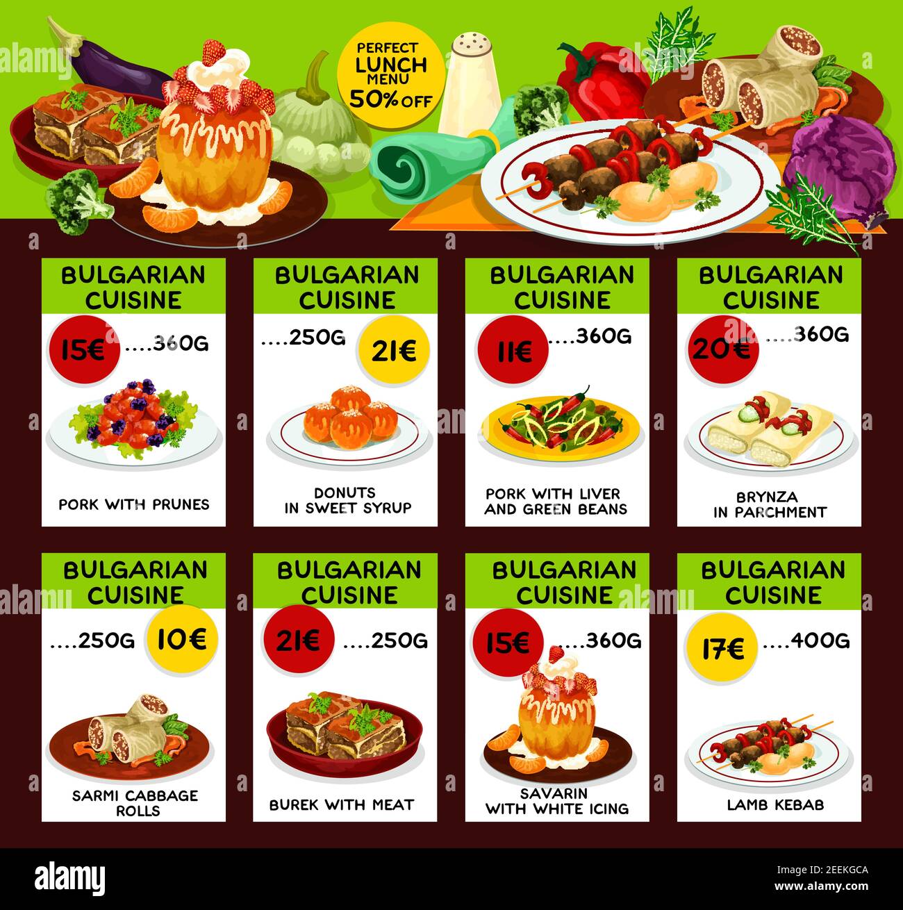 Bulgarian cuisine restaurant lunch menu for special offer brochure ...