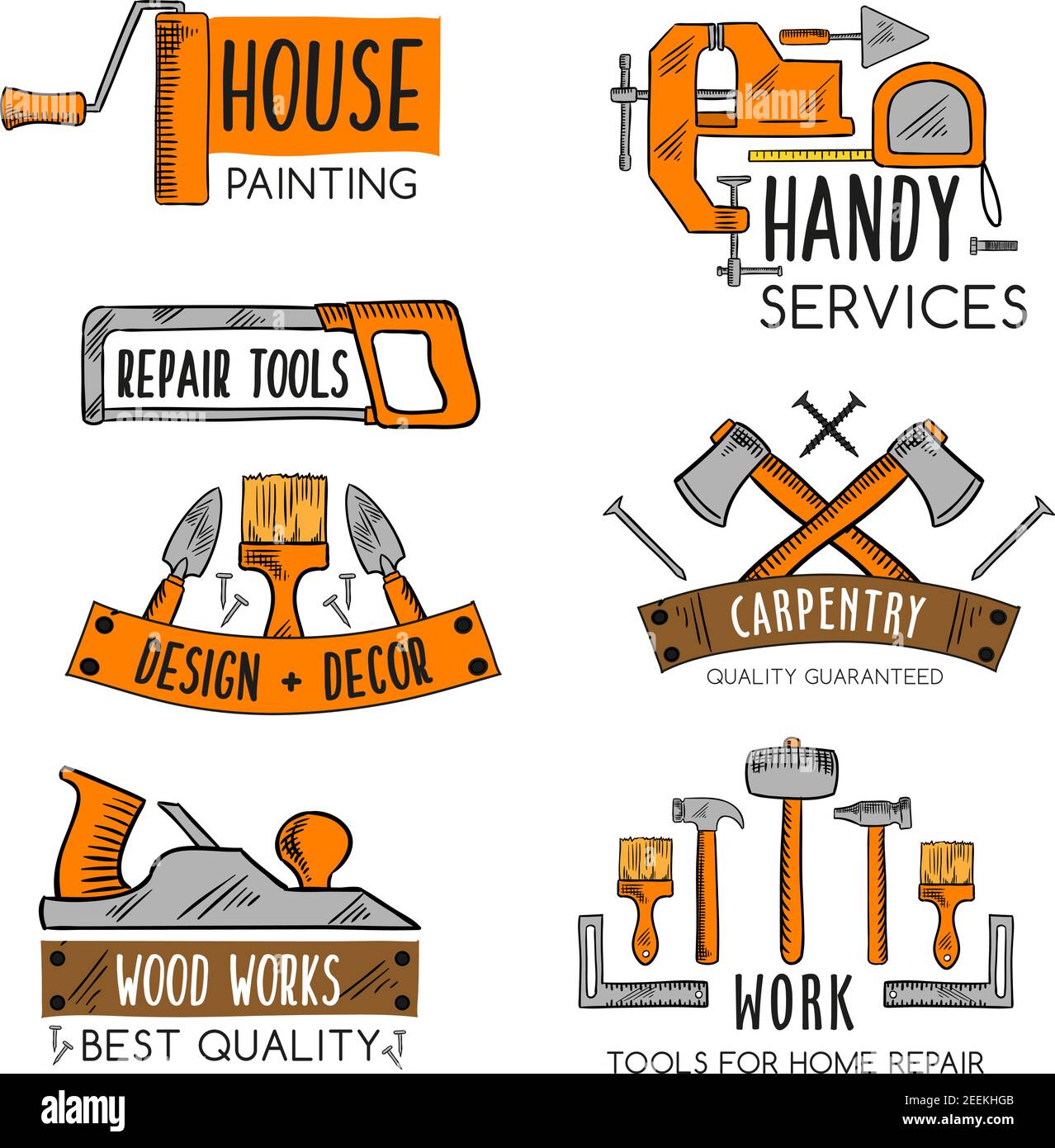 Home repair or handy service vector icons templates set of construction ...