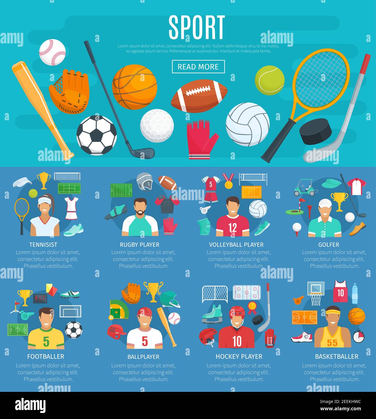 Sport poster template with sporting equipment. Ball for football or ...