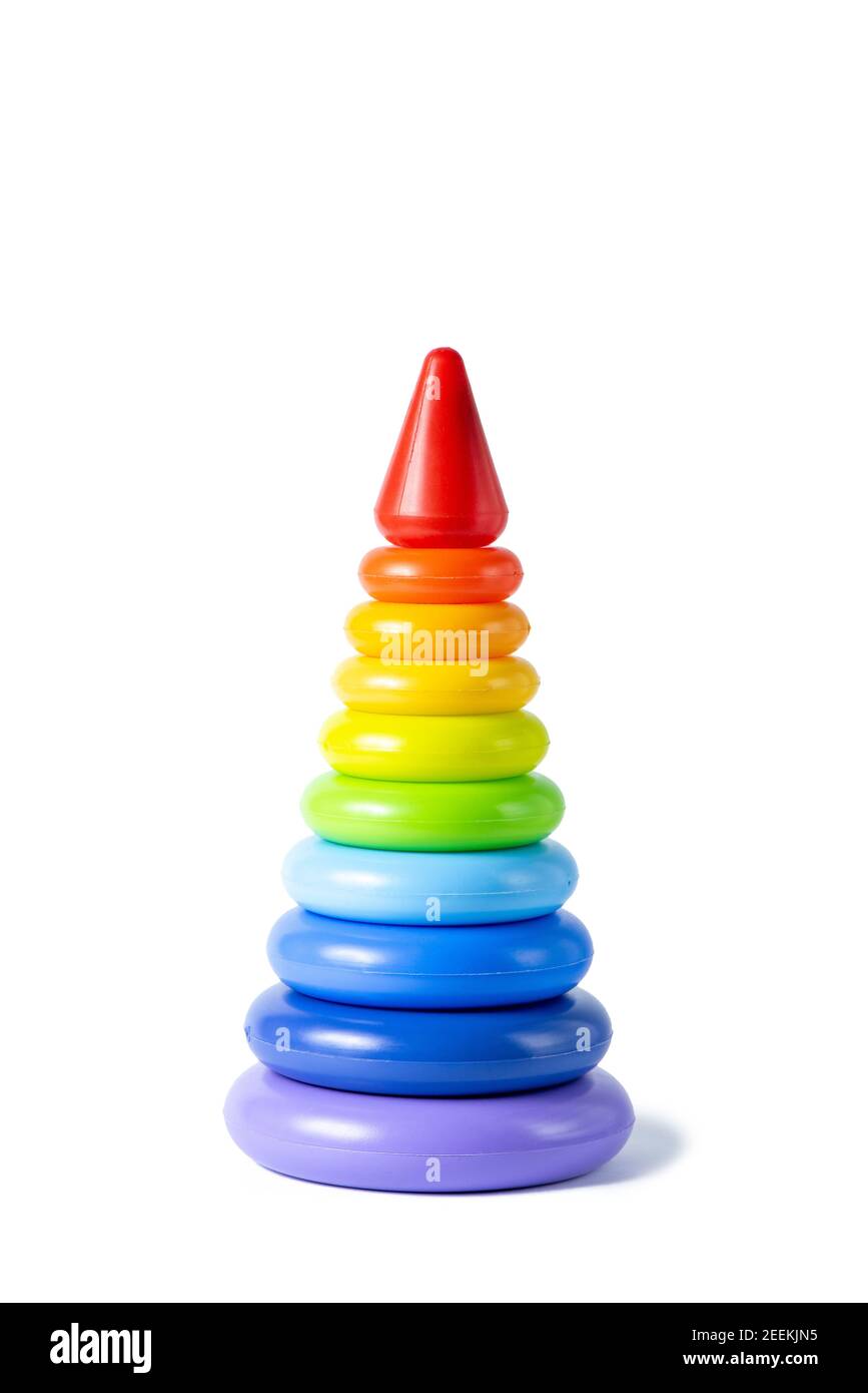 Toy for children multicolored plastic pyramid of rings isolated on ...