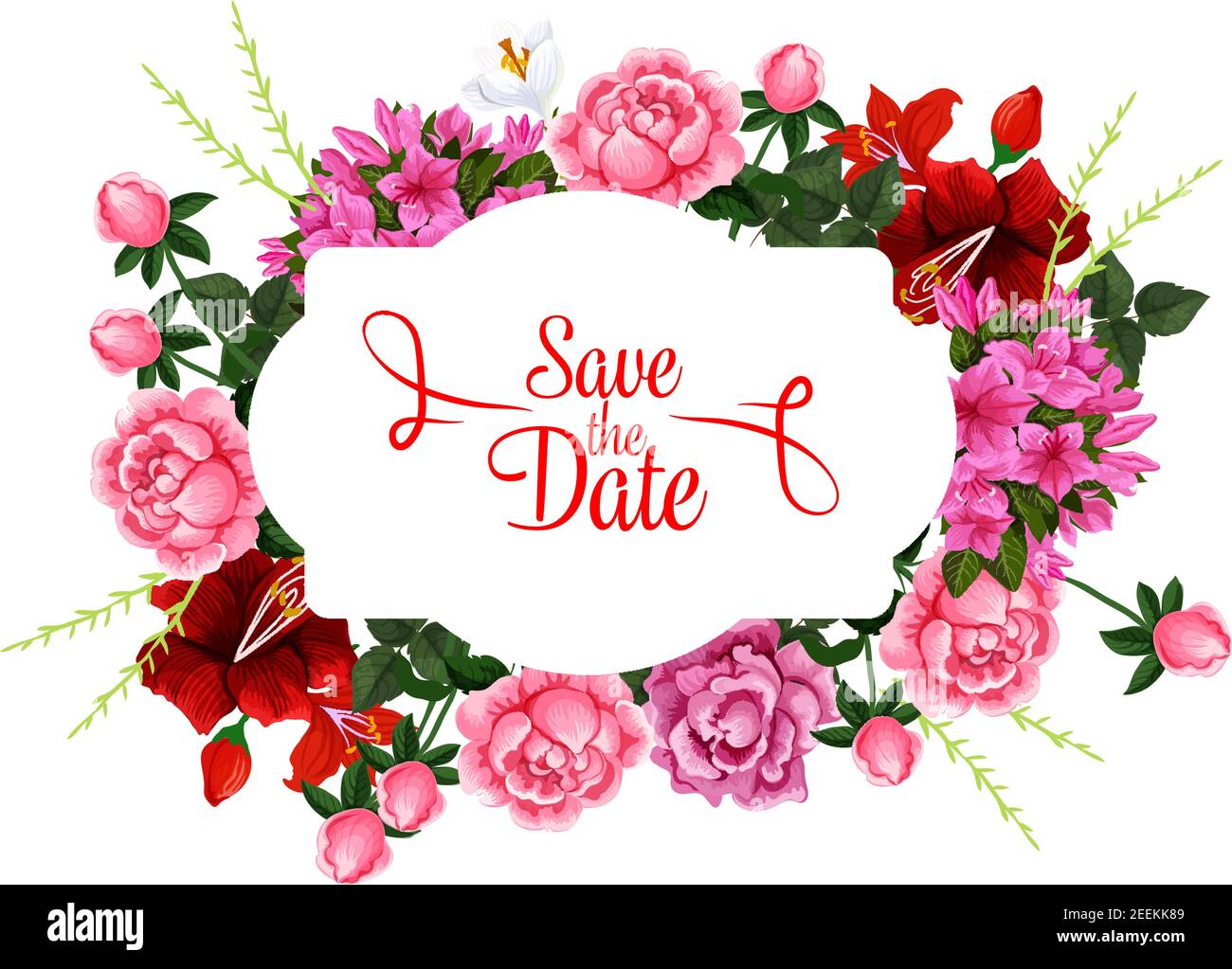 Save the Date wedding greeting or invitation design icon of floral ...