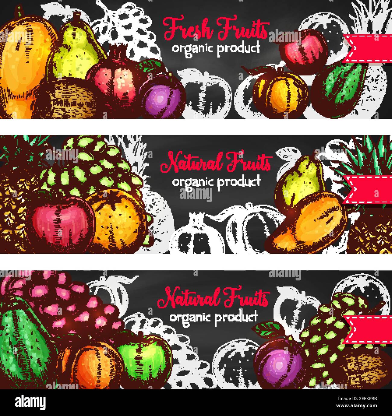 Fruits banners for fresh organic product or fruit farm market. Vector ...