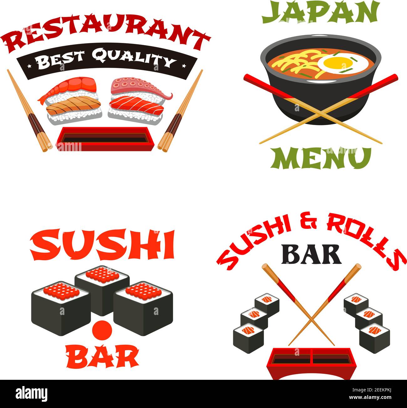 Japanese food icons set for sushi bar or restaurant. Vector isolated ...