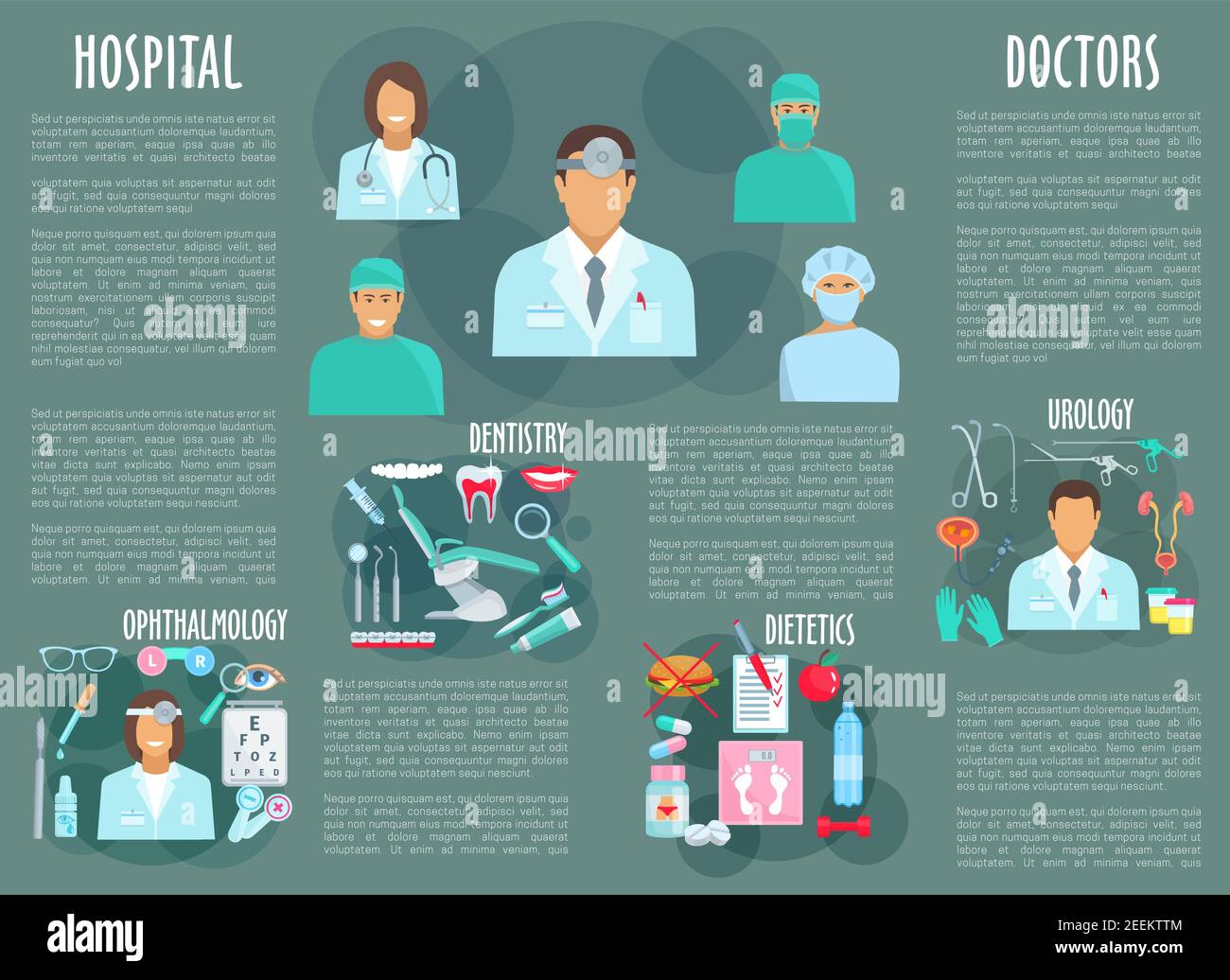 Hospital doctors of urology, ophthalmology, dietetics and dentistry ...