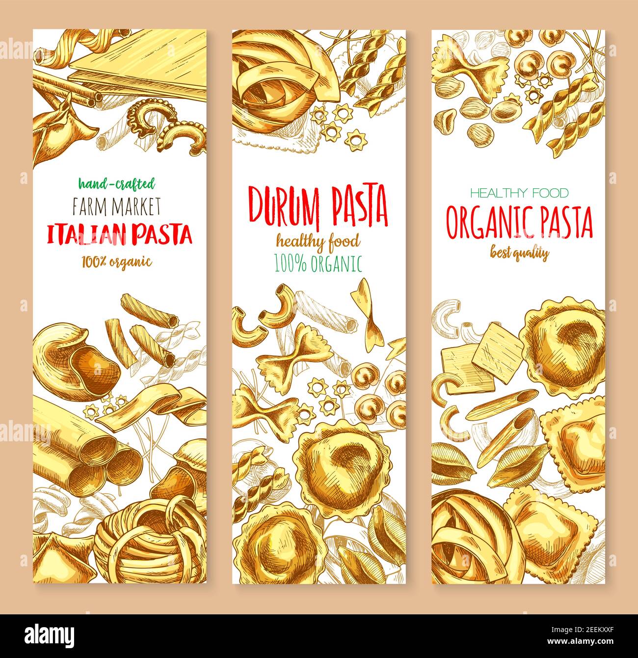 Italian pasta banners for restaurant or farm market. Vector set of ...