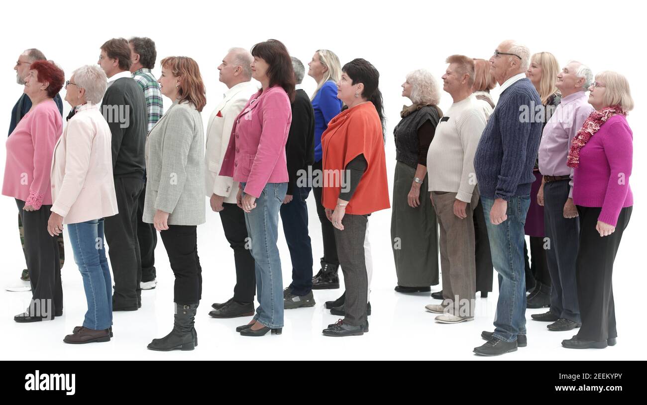 Profile view of a group of people isolated over a white background ...