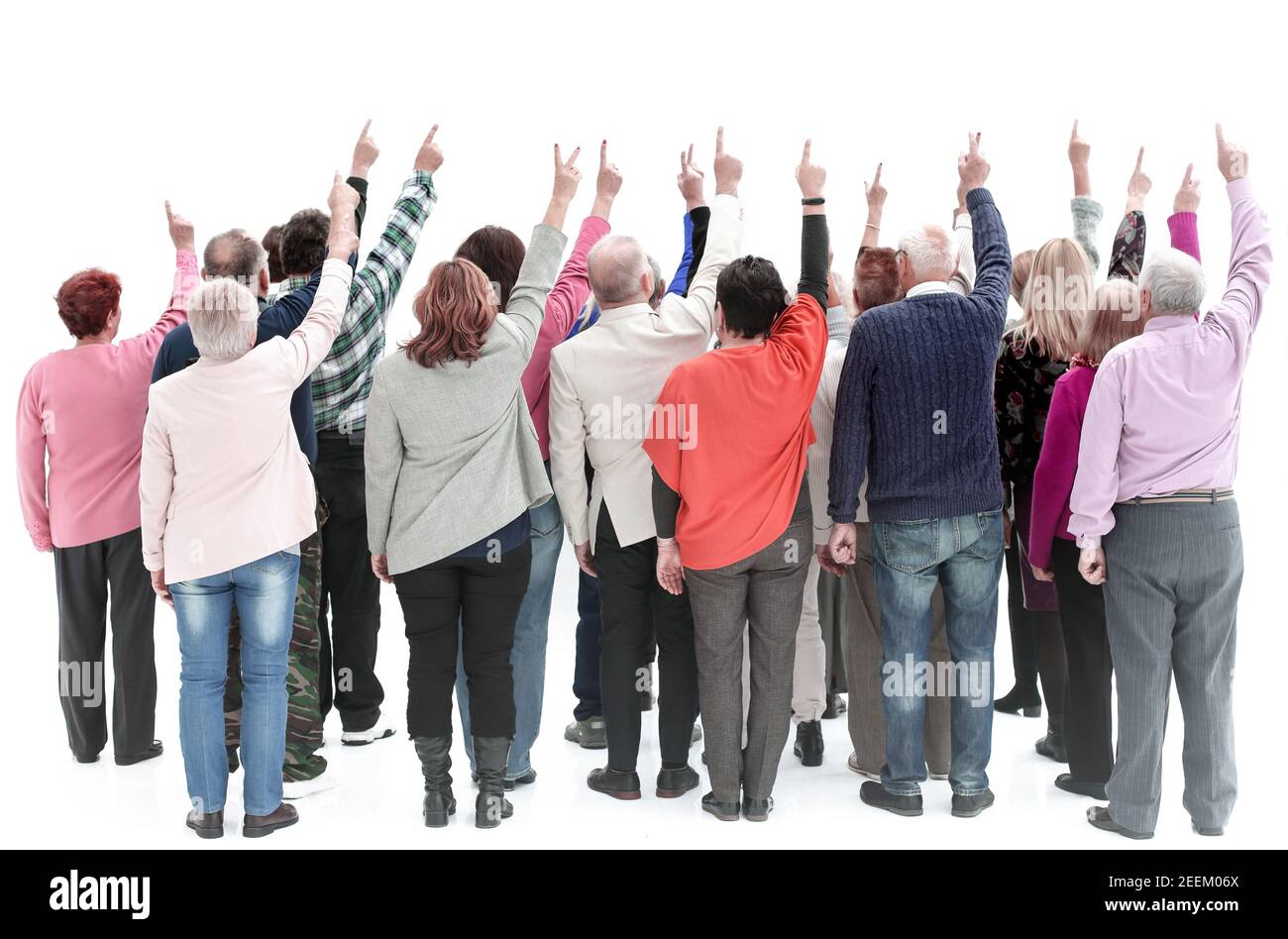 Group of adults people raising their hands up Stock Photo - Alamy